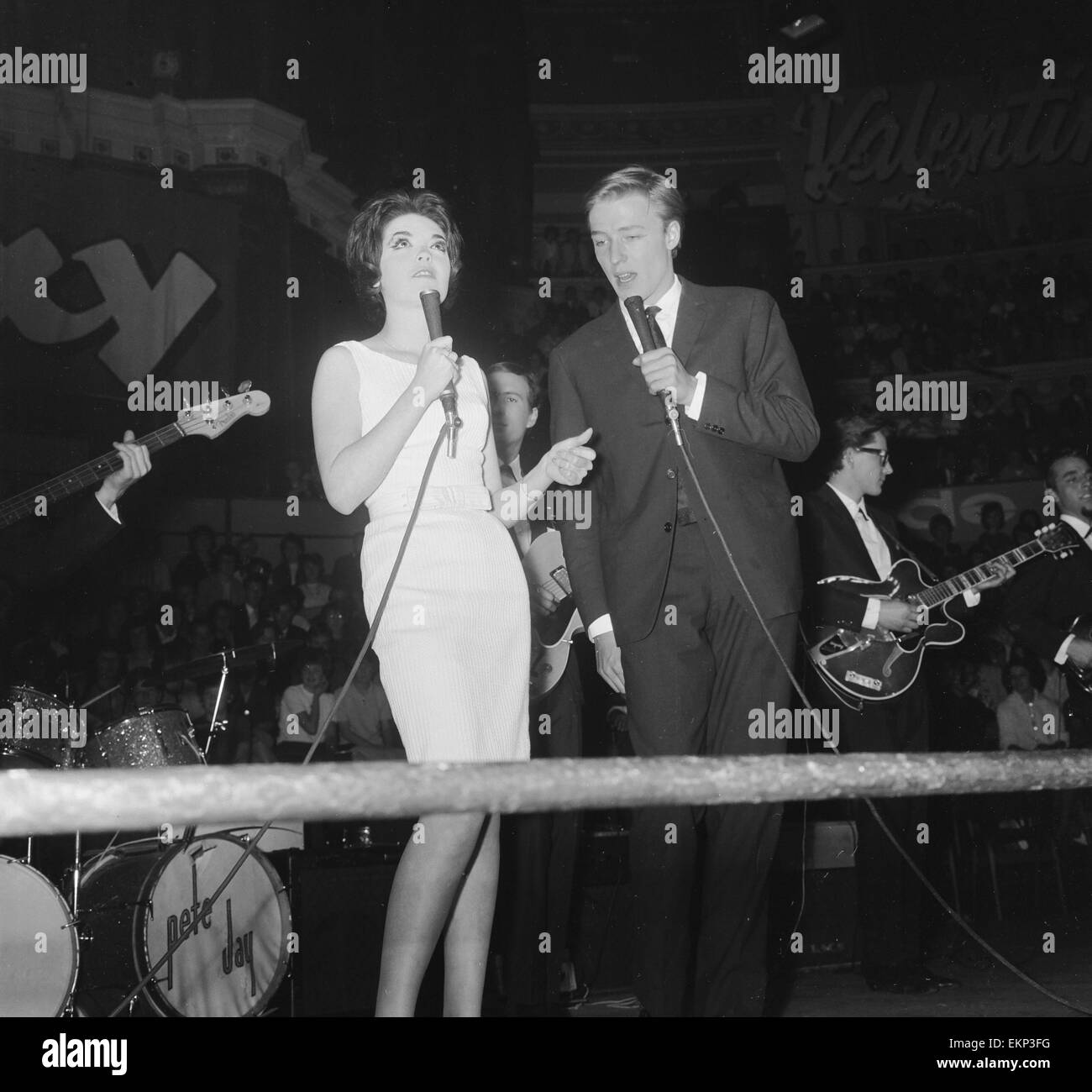 British pop singer Mike Sarne performing on stage at the Pop Prom at ...