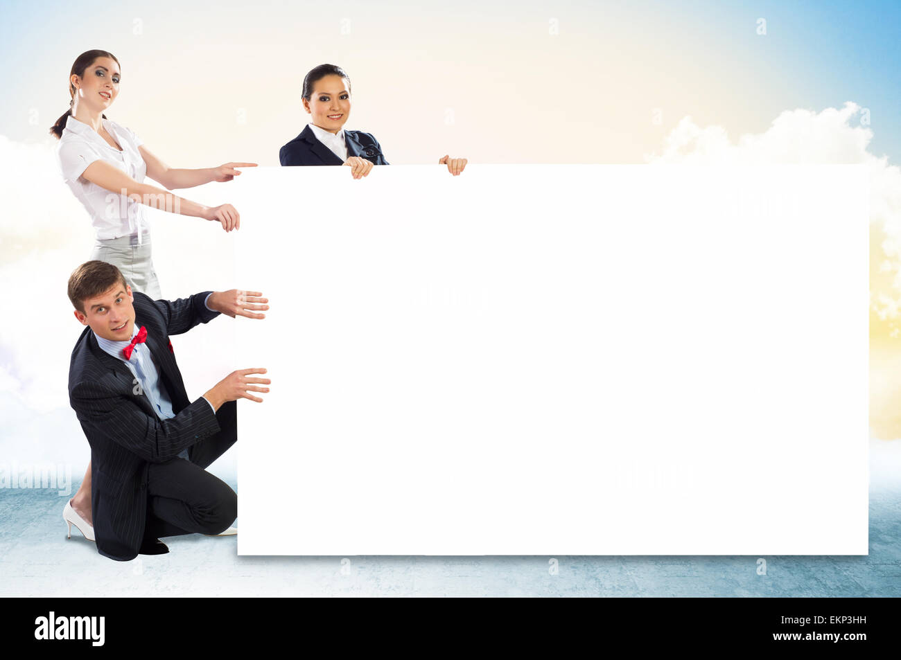 Happy group people holding banner hi-res stock photography and images ...