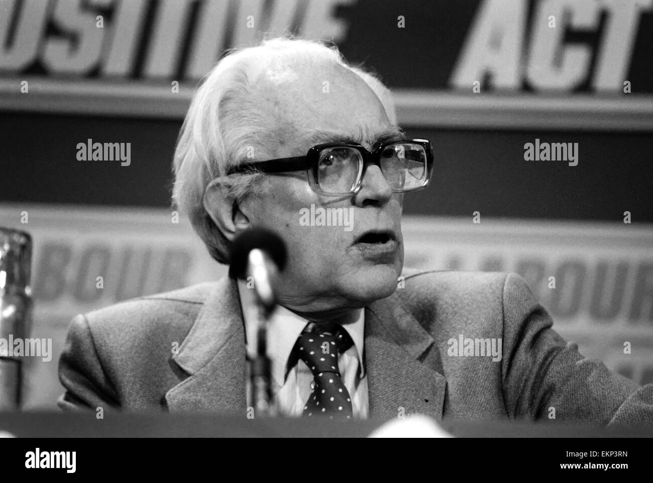 Labour Party Conference: Labour leader Michael Foot at this morning ...