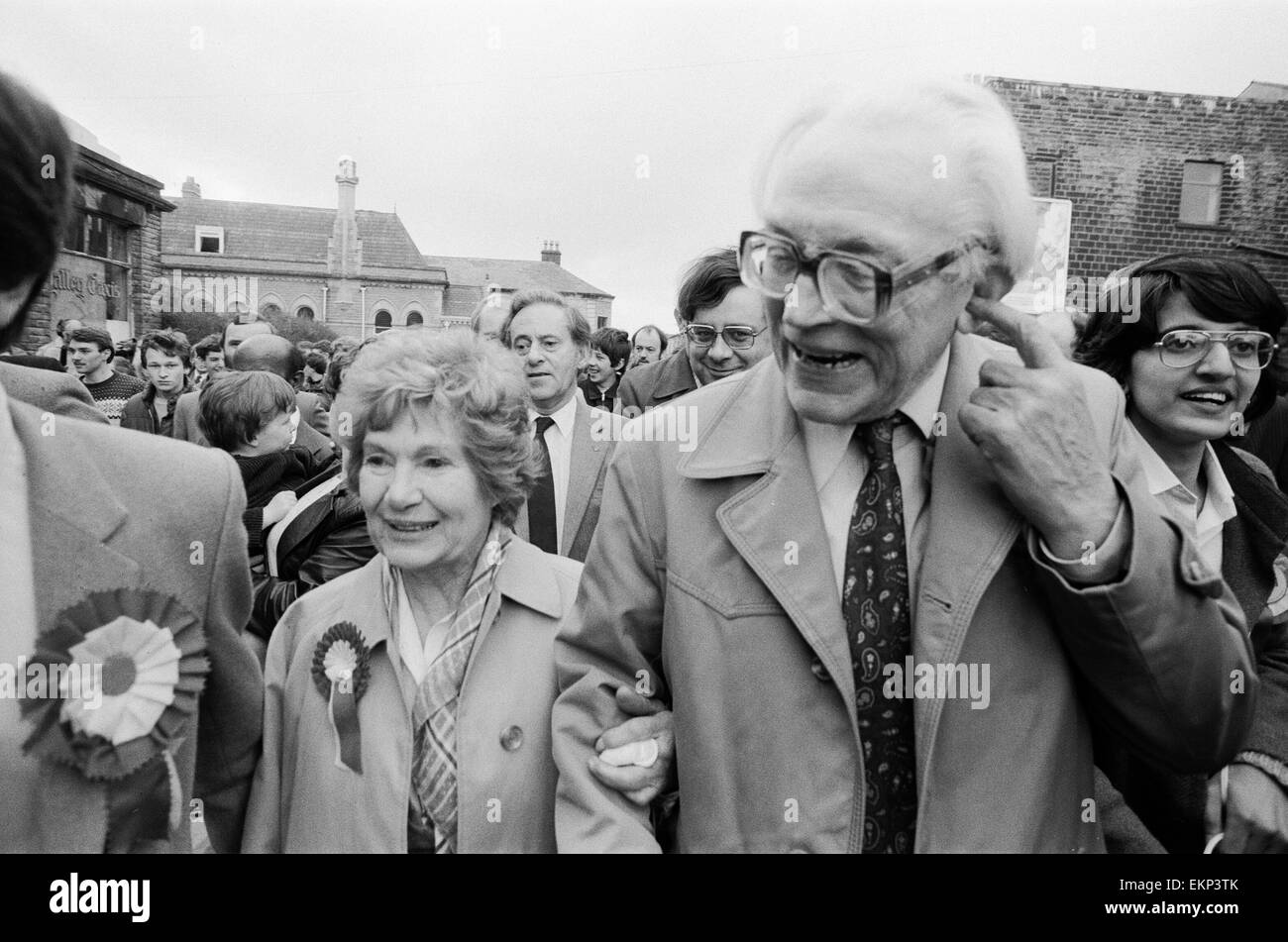 Labour leader Michael Foot on the election tour in Lancashire. 22nd May ...