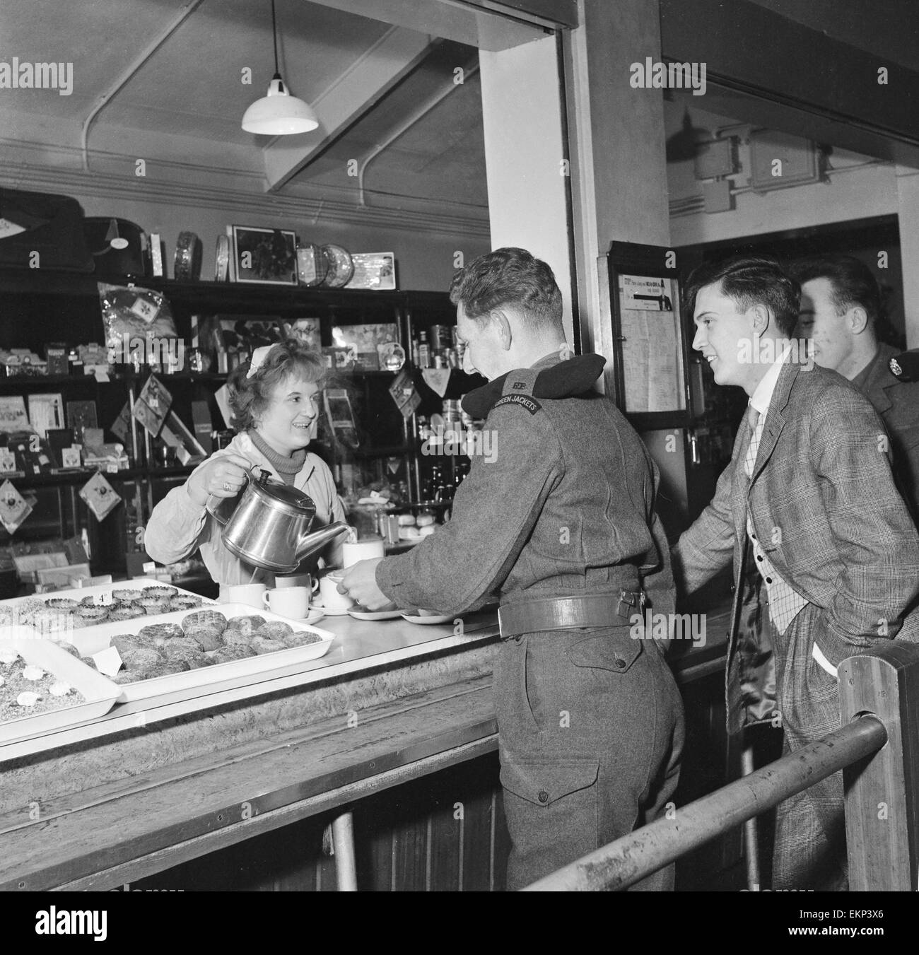 British pop singer Terry Dene queuing up for his meal in the canteen at ...