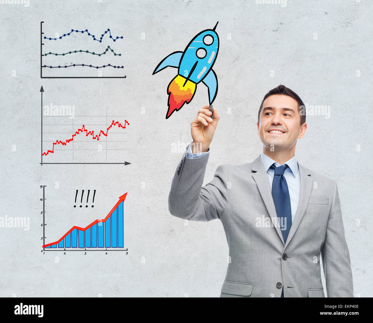 happy businessman in suit writing something Stock Photo - Alamy