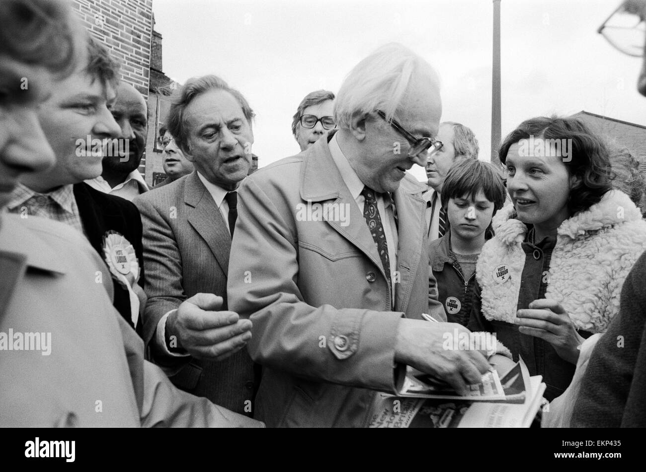 Labour leader Michael Foot on the election tour in Lancashire. 22nd May ...