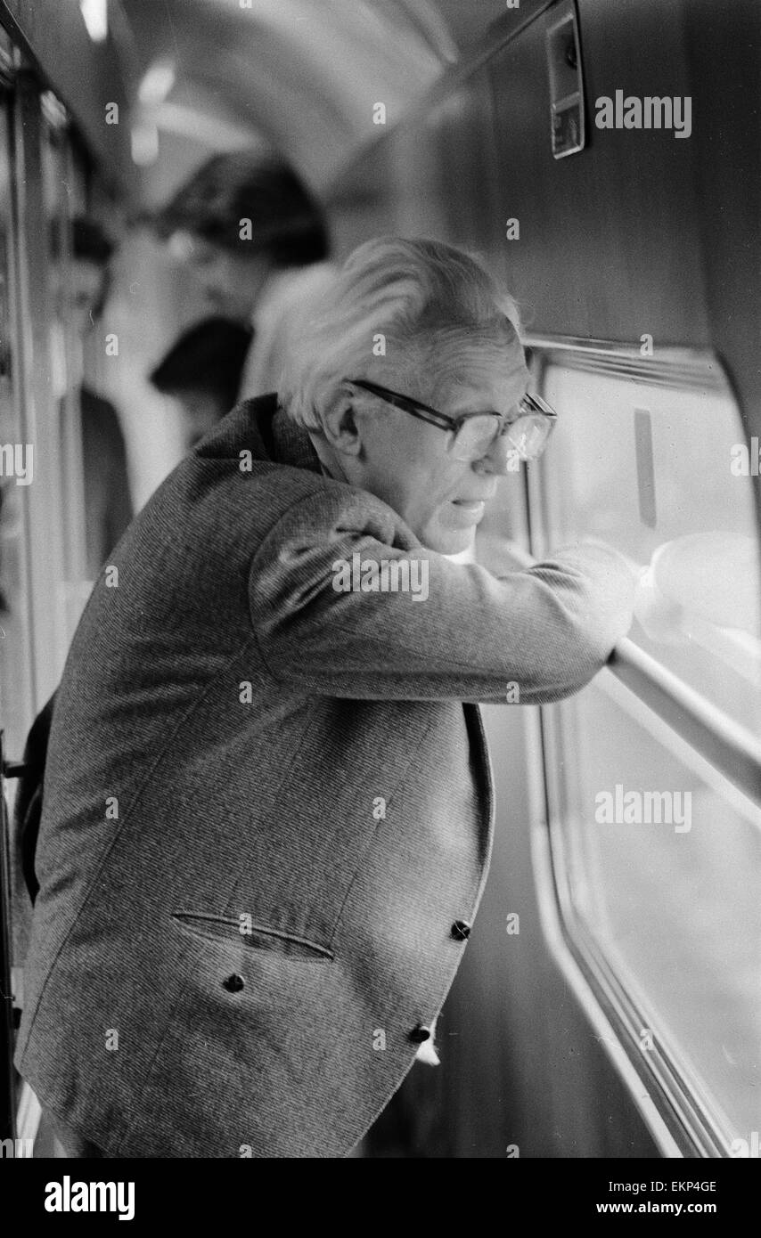 Labour leader Michael Foot arriving at the election tour in Lancashire ...