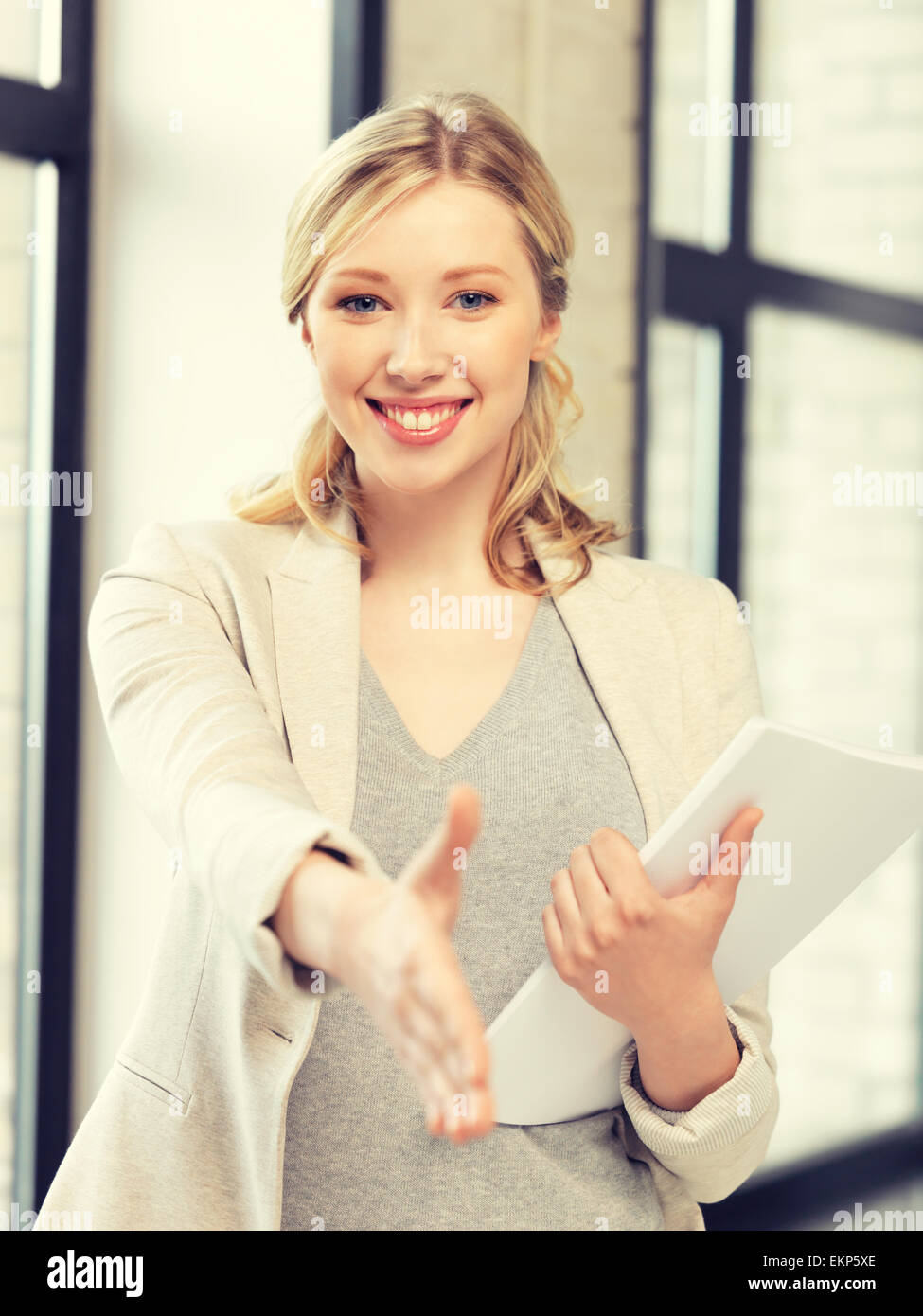 woman with an open hand ready for handshake Stock Photo - Alamy