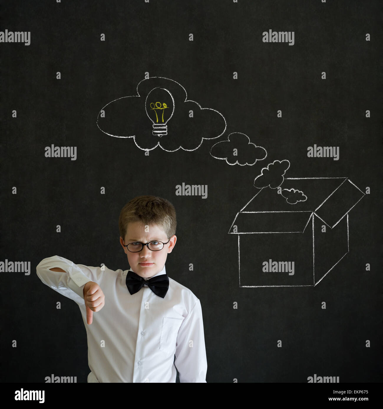 Thumbs down boy business man with thinking out the box concept Stock ...