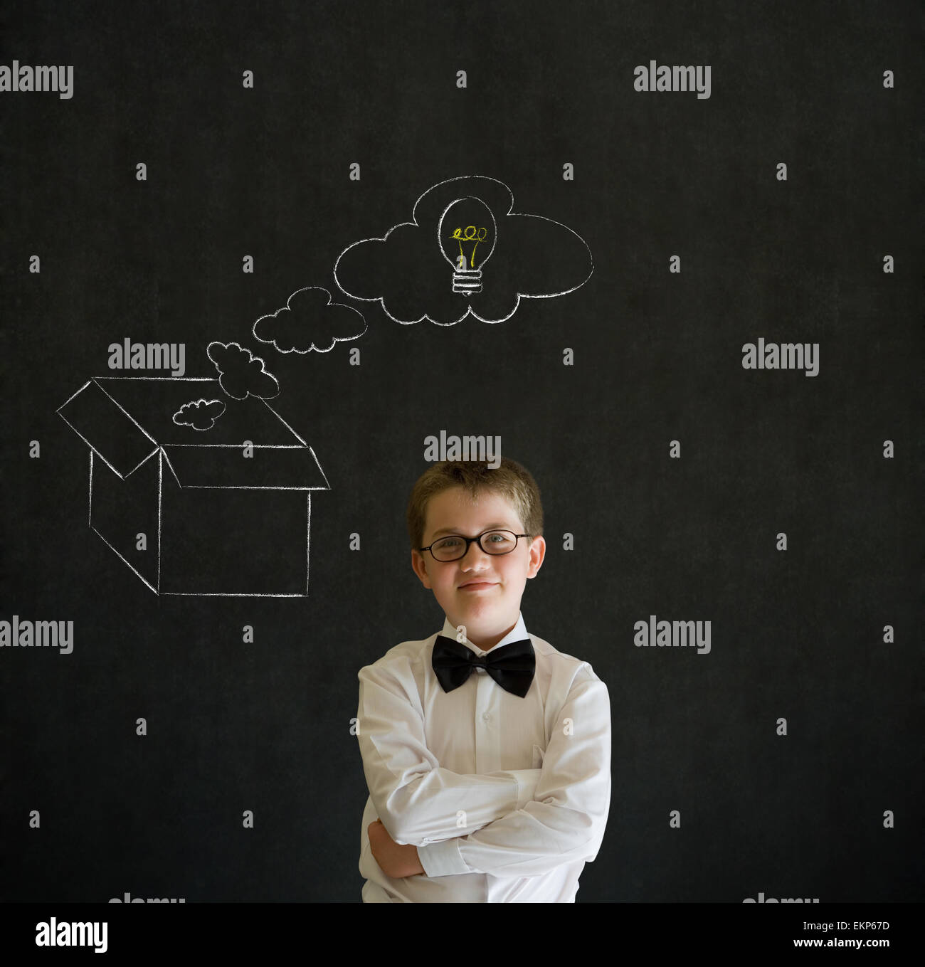 Thinking boy business man with thinking out the box concept Stock Photo ...