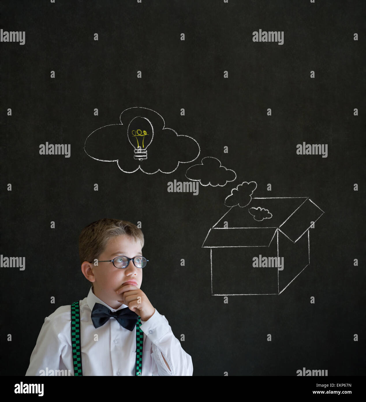 Thinking boy business man with thinking out the box concept Stock Photo ...