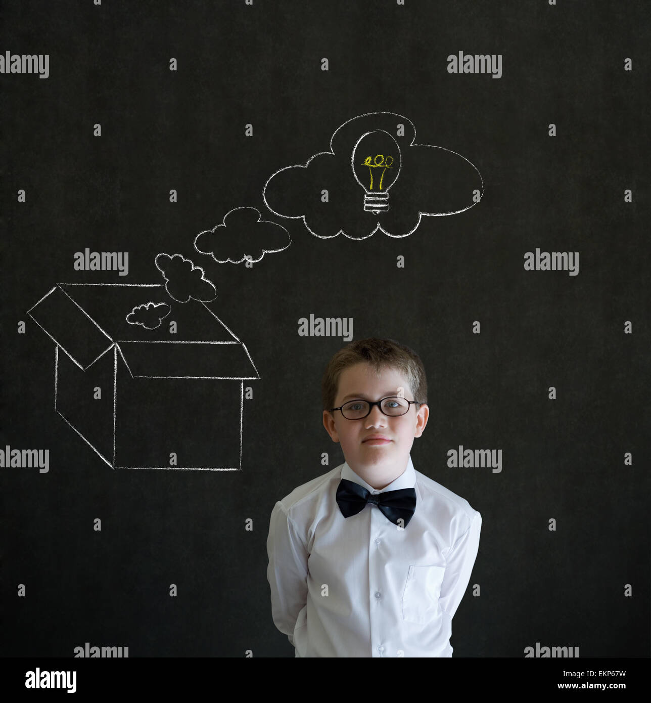 Thinking boy business man with thinking out the box concept Stock Photo ...