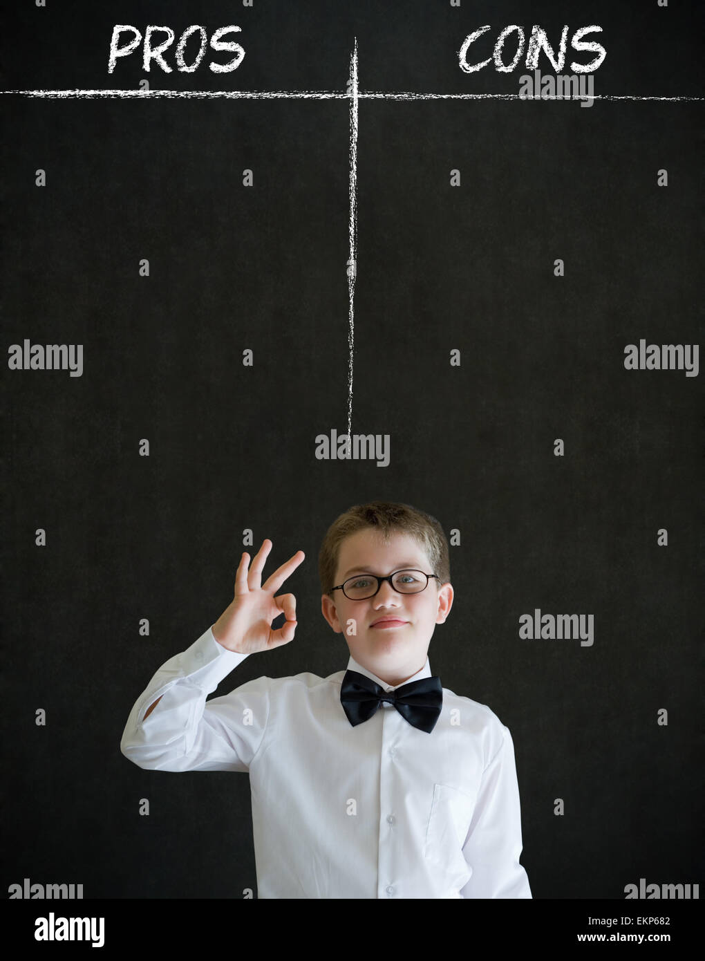 All ok boy business man with pros and cons list Stock Photo - Alamy