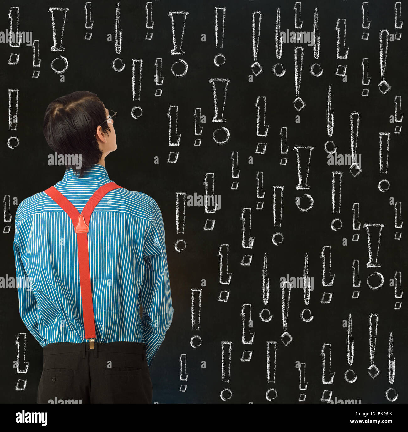 Nerd geek businessman student teacher chalk exclamation marks Stock ...