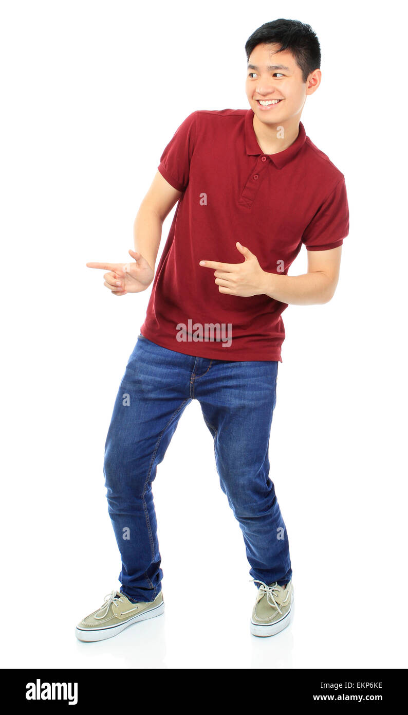 Teenager Pointing to the Side Stock Photo - Alamy