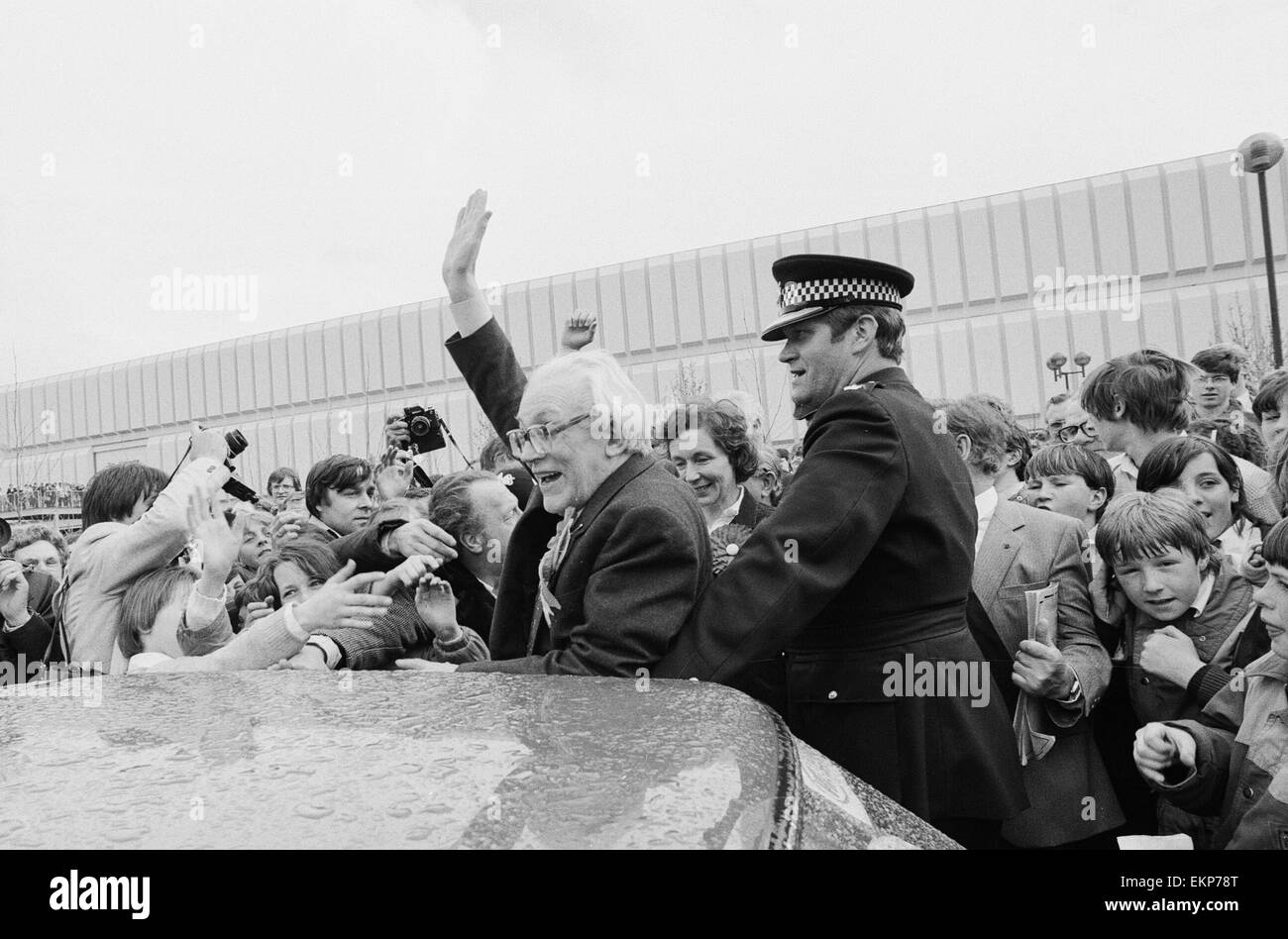 Labour leader Michael Foot on the election tour in Lancashire. 22nd May ...