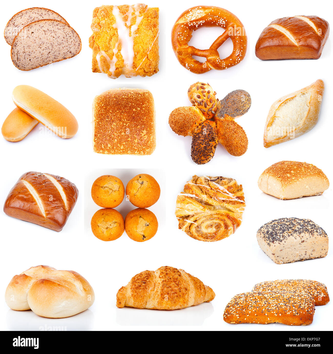 set of tasty buns, on a white background Stock Photo - Alamy