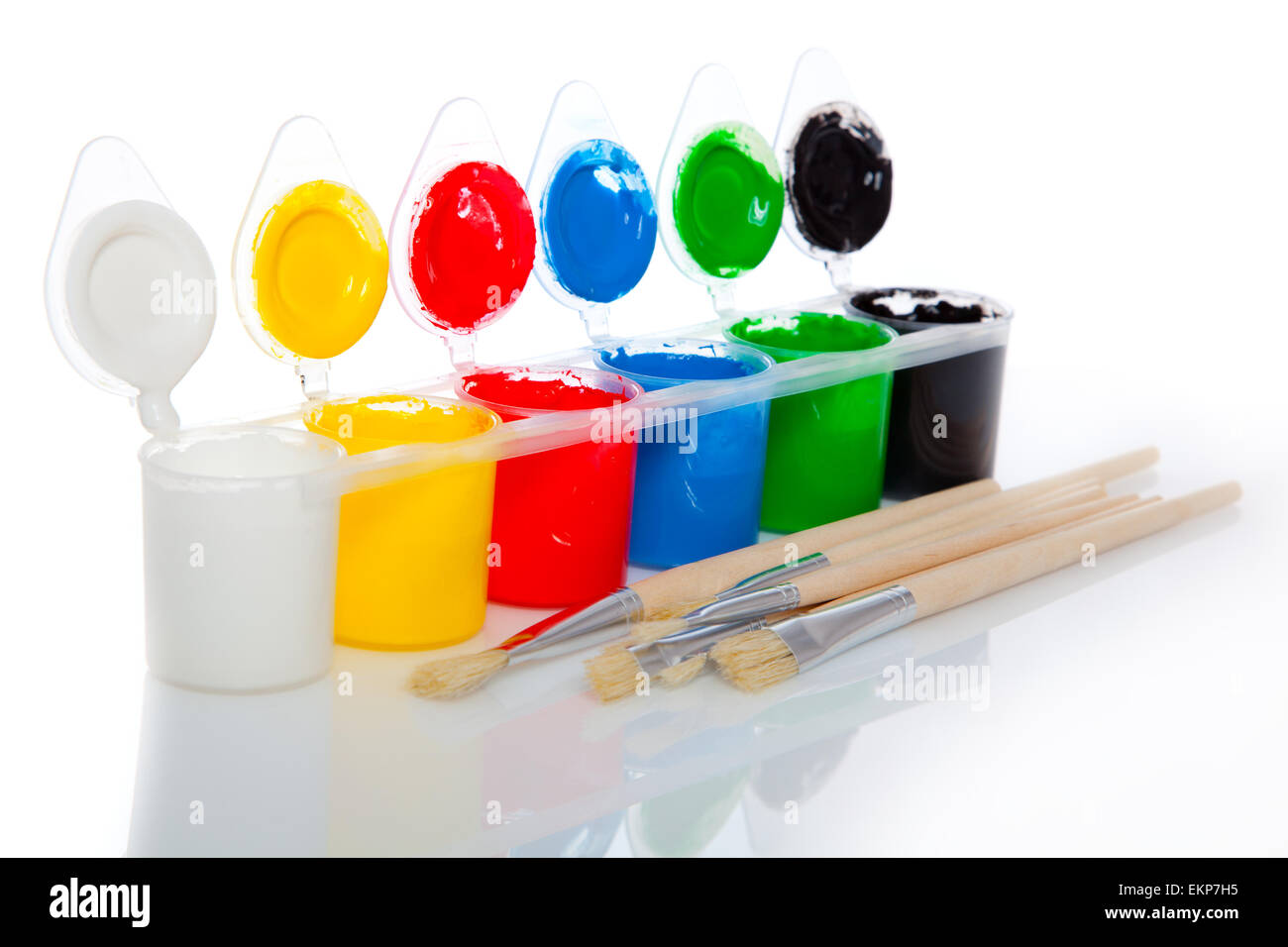 Water based paints and brush, isolated on a white background Stock ...