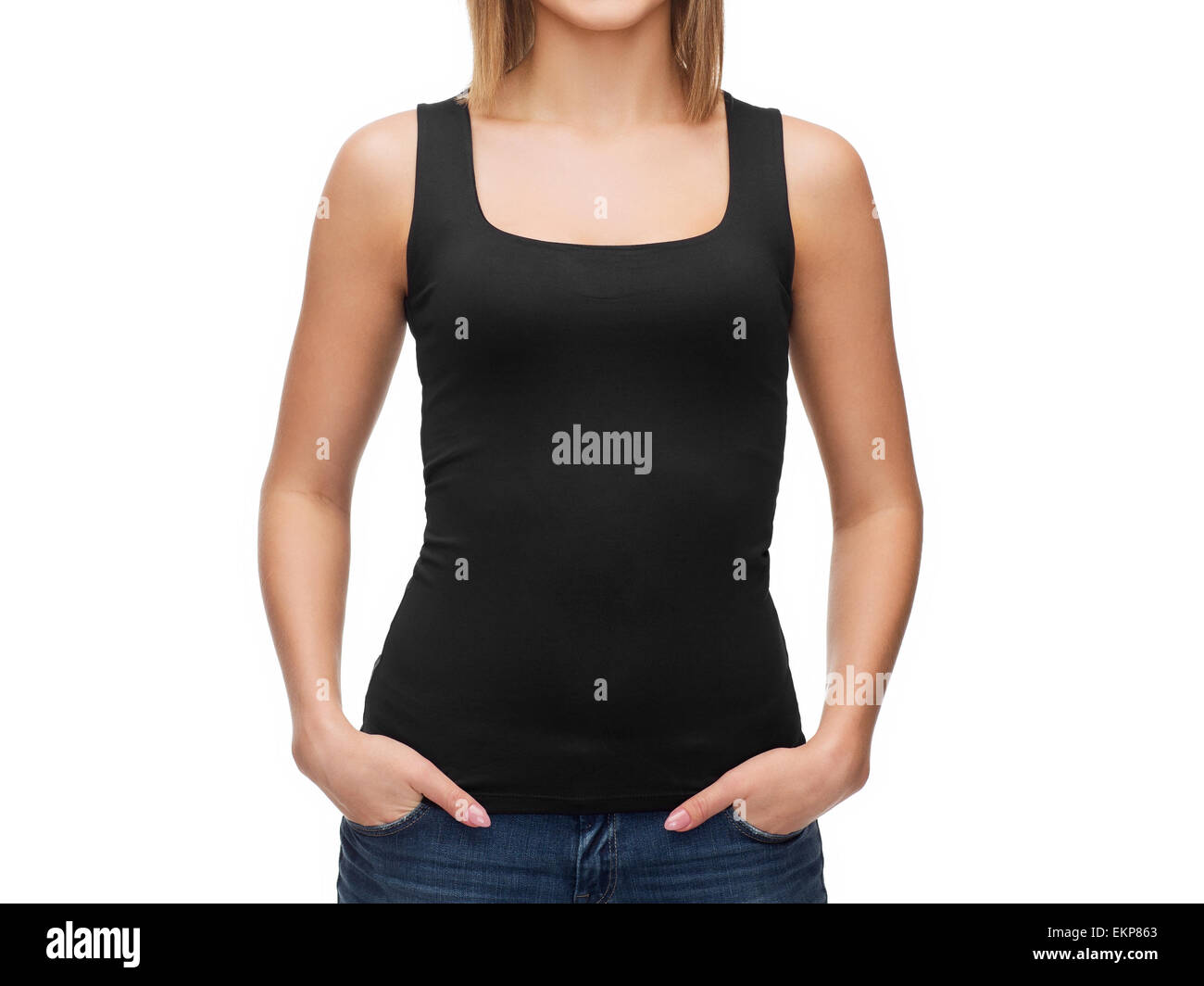 woman in blank black tank top Stock Photo - Alamy