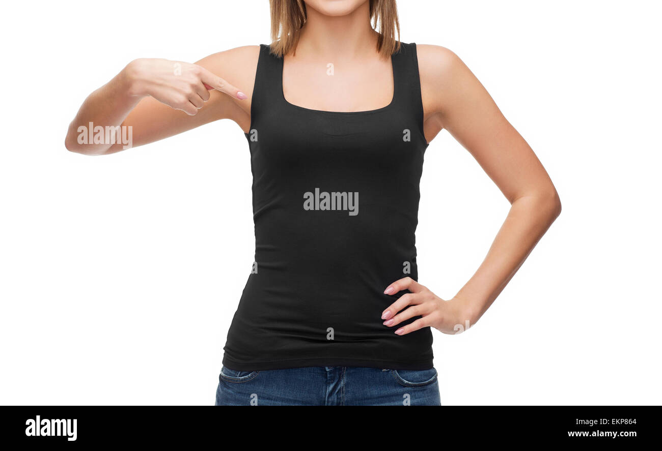 woman in blank black tank top Stock Photo - Alamy