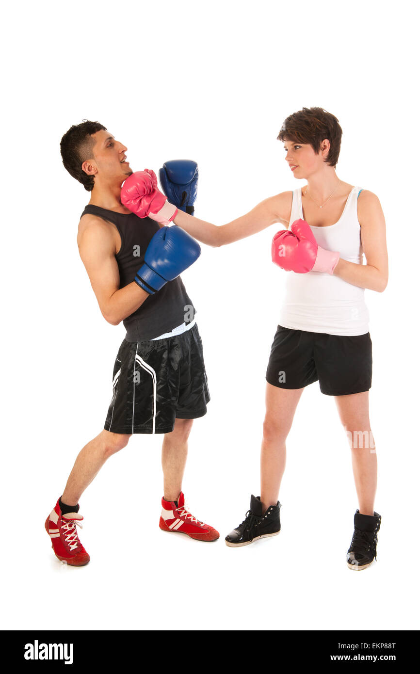 Boxing man and woman Stock Photo - Alamy