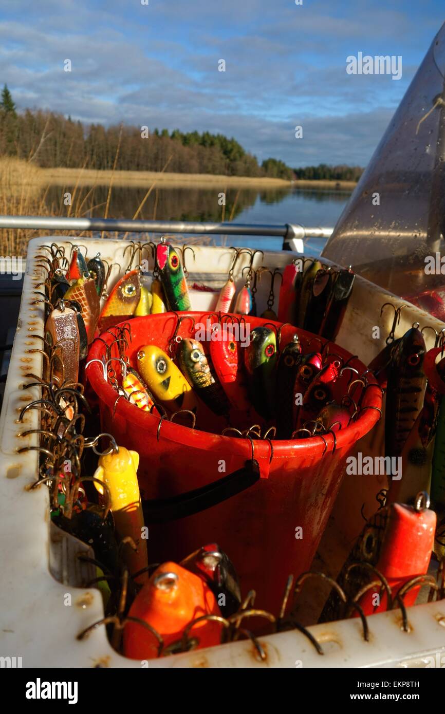 Box full of pike fishing lures Stock Photo - Alamy