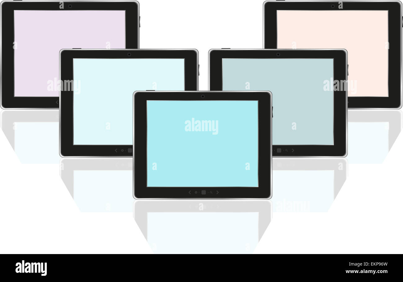 Set of digital tablets with colored screen isolated on white Stock ...
