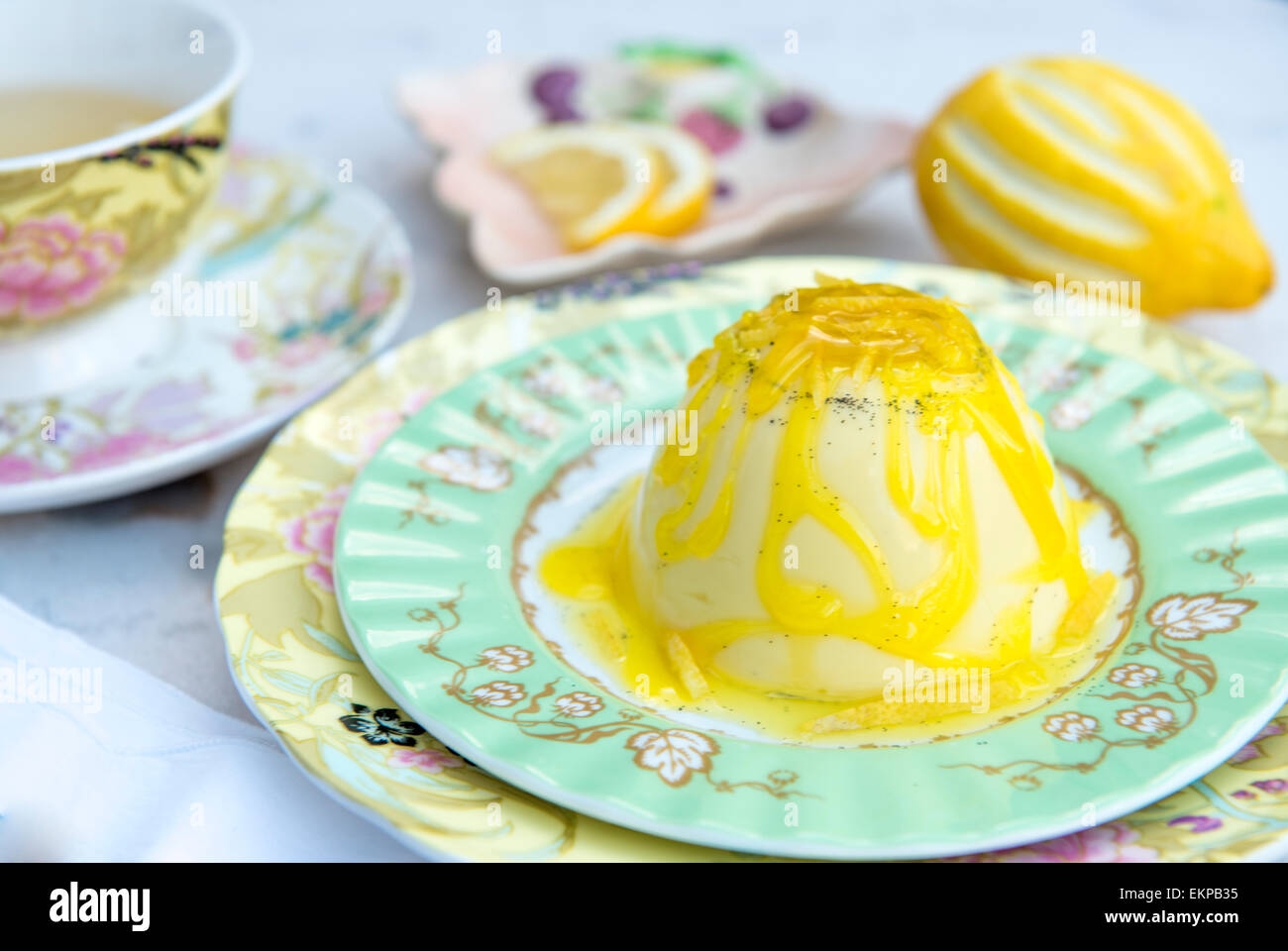 Creme Caramel with Lemon sauce Stock Photo - Alamy