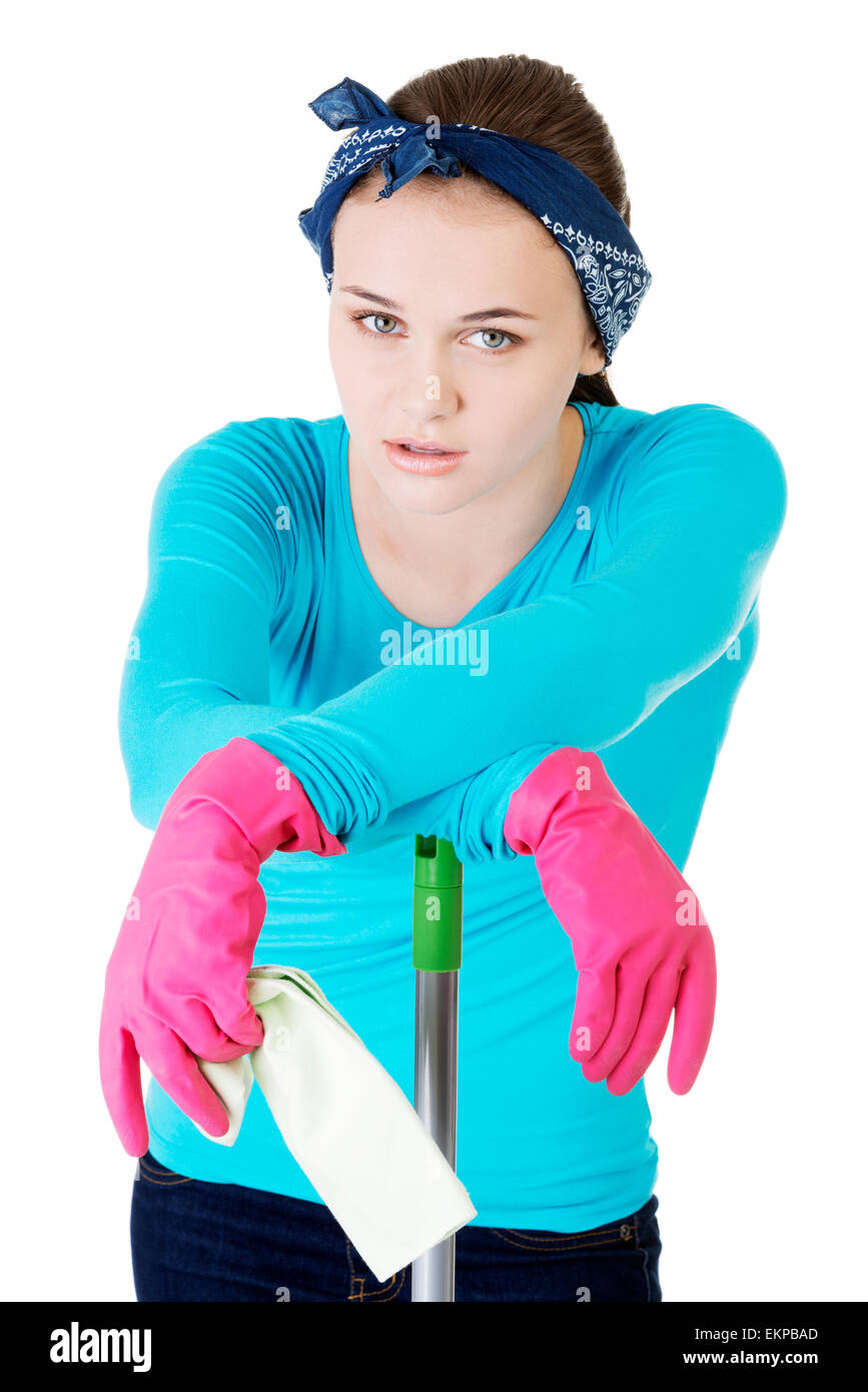 Tired and exhausted cleaning woman Stock Photo - Alamy