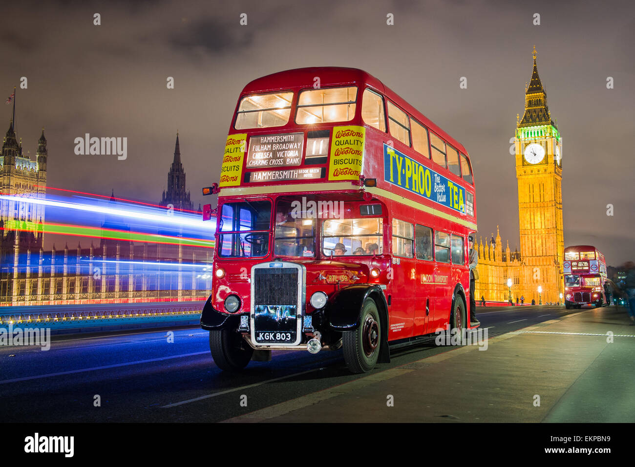 The iconic London RTL bus on Westminster Bridge Stock Photo - Alamy
