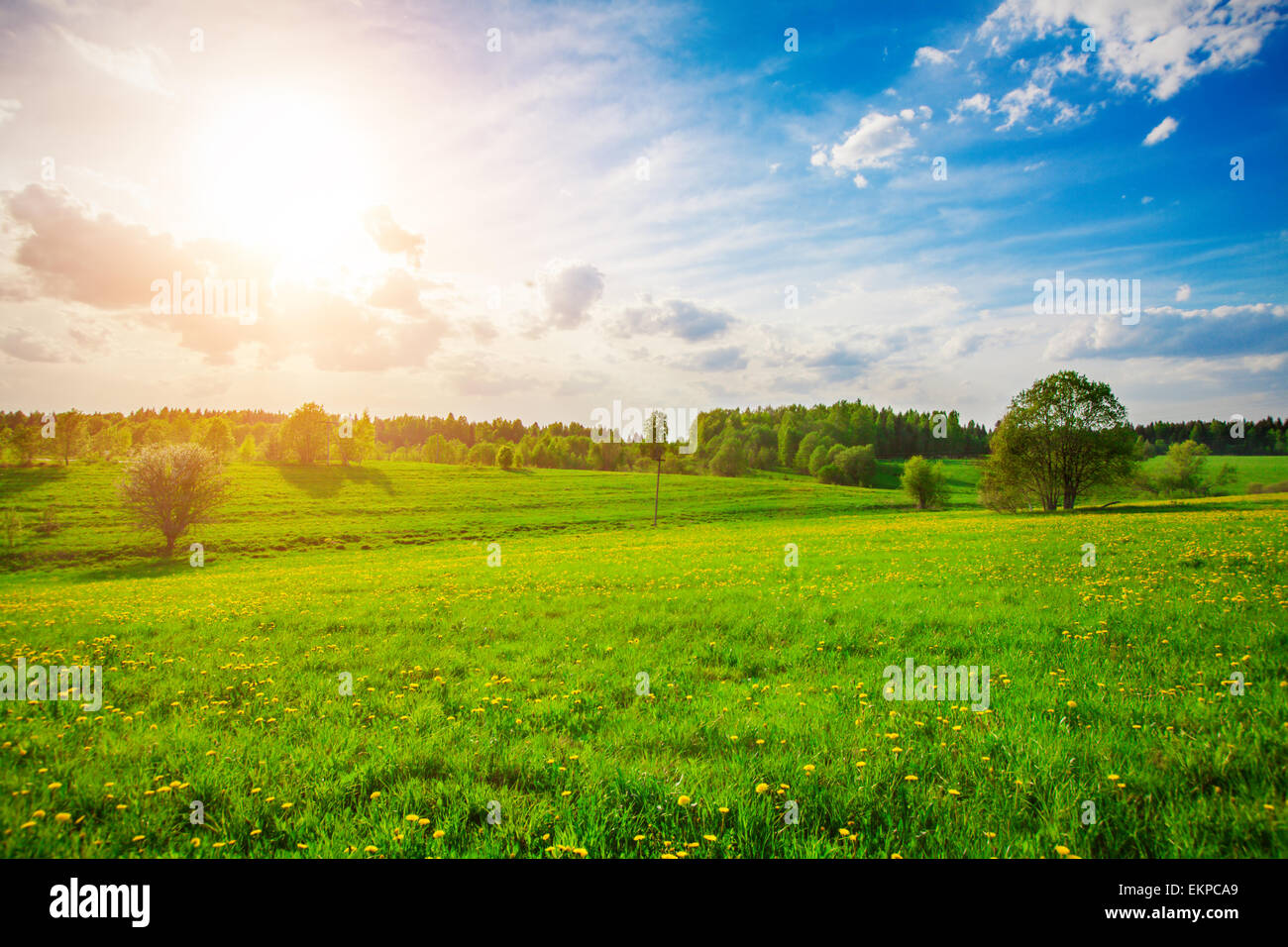 green hill and beautiful sunset Stock Photo - Alamy