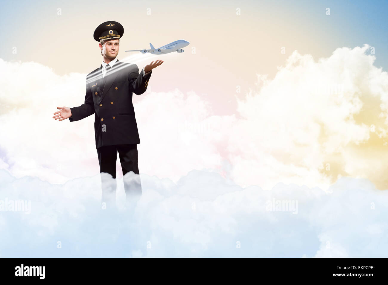 pilot in the form of extending a hand to airplane Stock Photo - Alamy