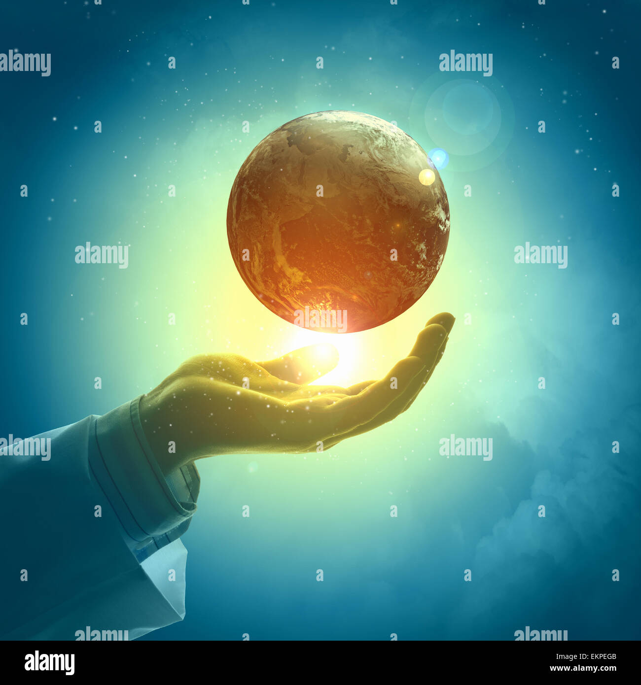 Image of earth planet on hand Stock Photo - Alamy