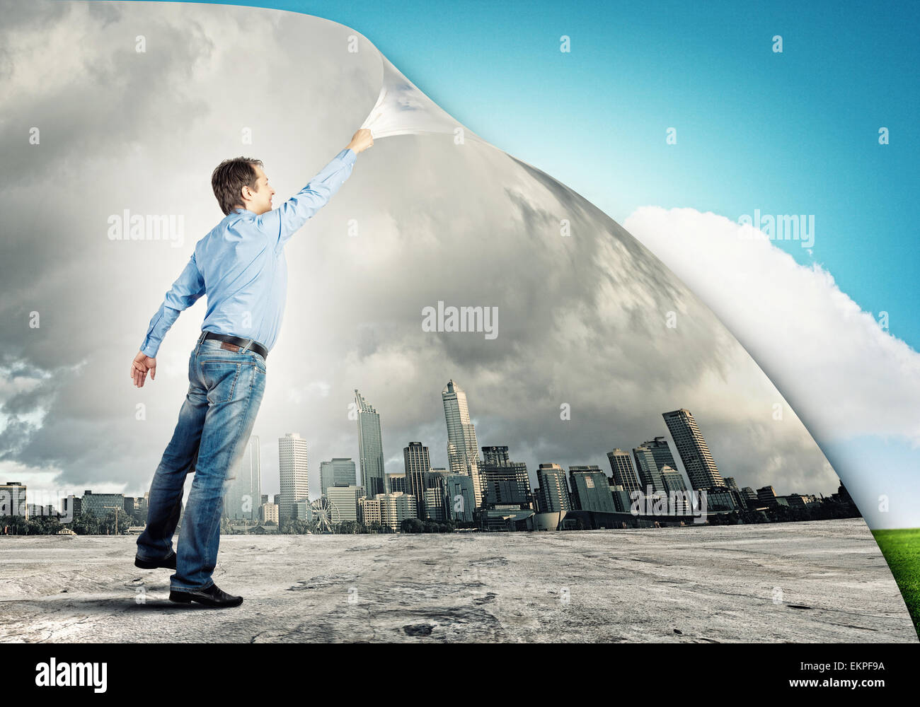 Adult man changing reality Stock Photo - Alamy