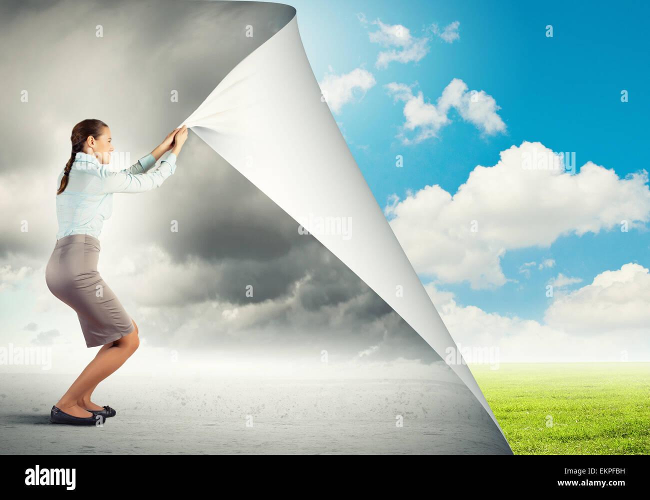 Woman changing reality Stock Photo - Alamy
