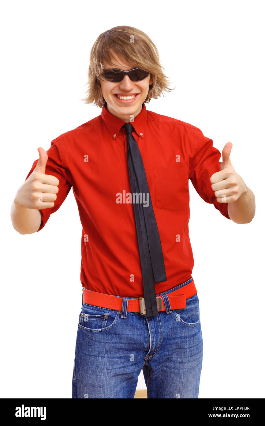 Happy smiling young man dancing Stock Photo - Alamy