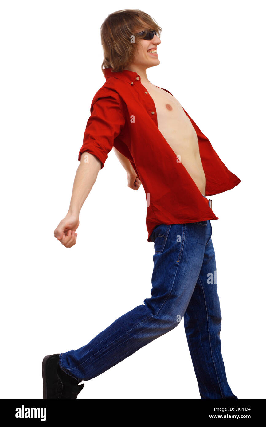 Happy smiling young man dancing Stock Photo - Alamy