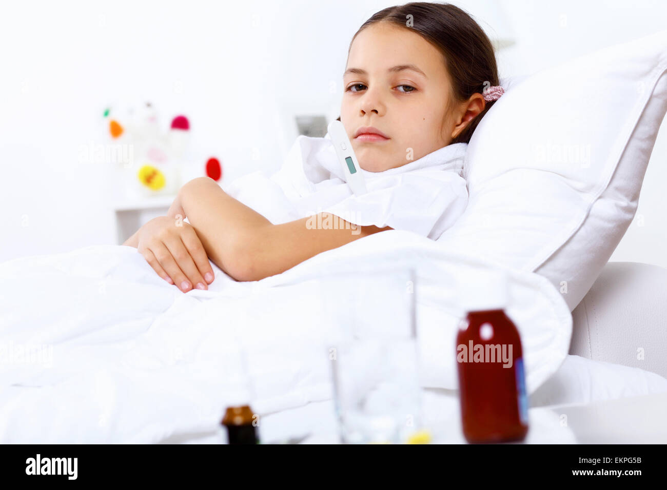 Girl with cold at home Stock Photo - Alamy