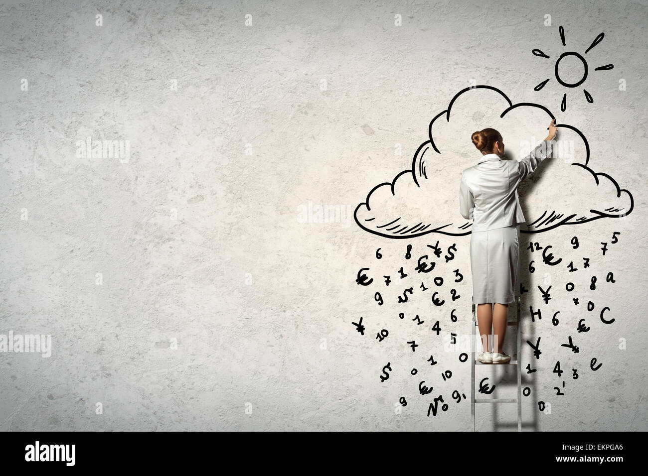 Woman standing on ladder drawing hi-res stock photography and images ...