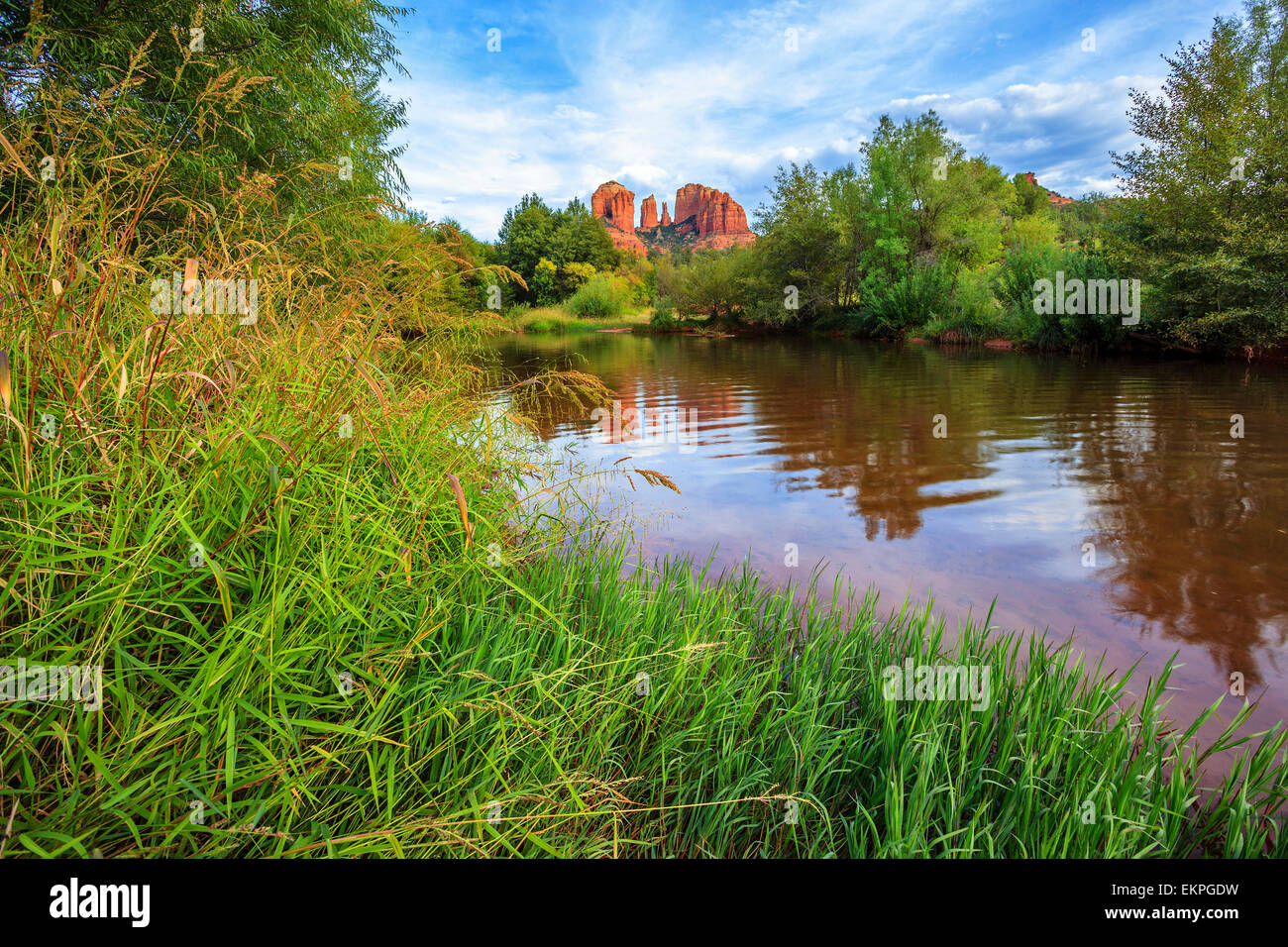 Sedona arizona cathedral rock sunset reflection hi-res stock ...