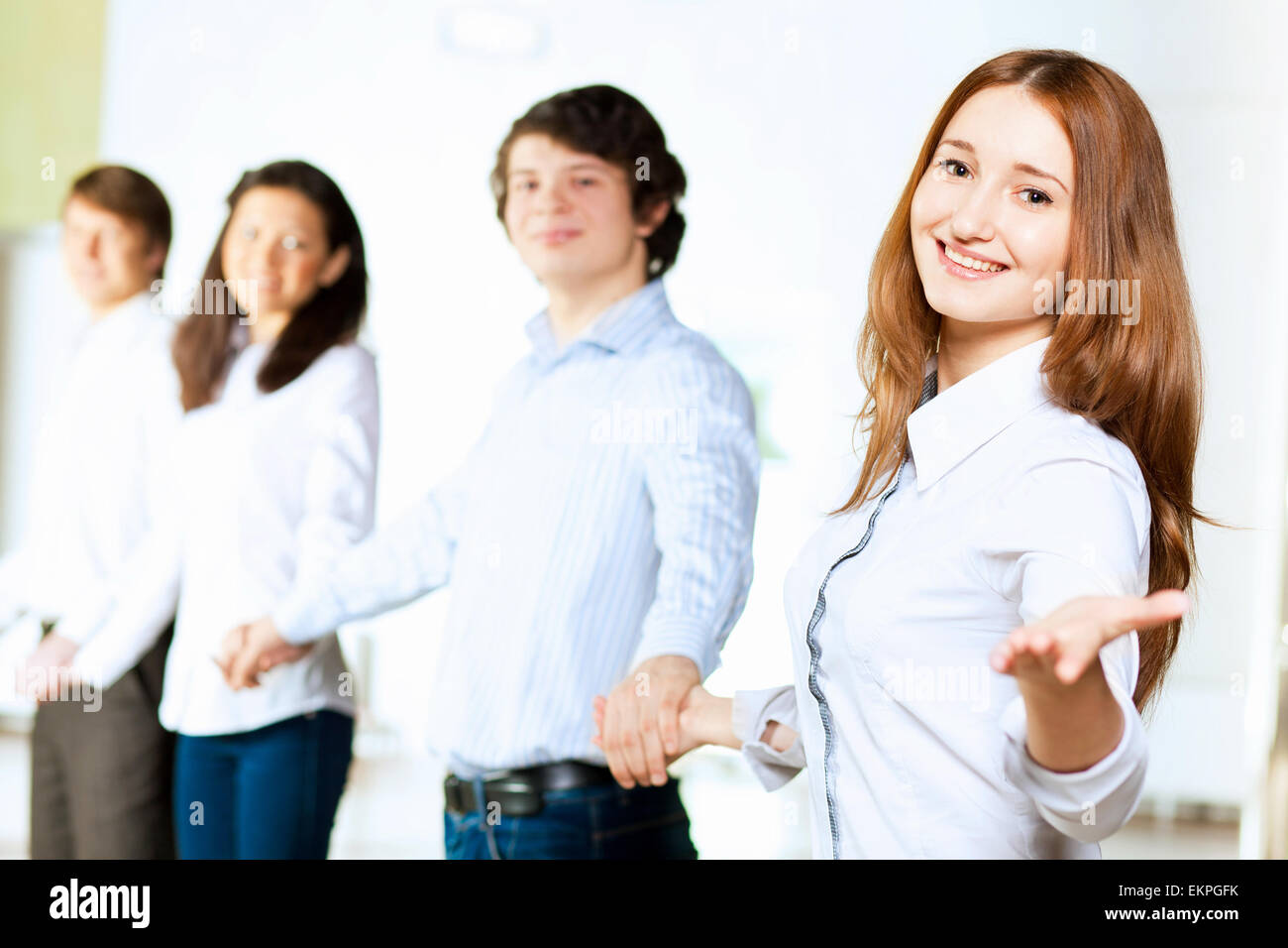 Five students smiling Stock Photo - Alamy