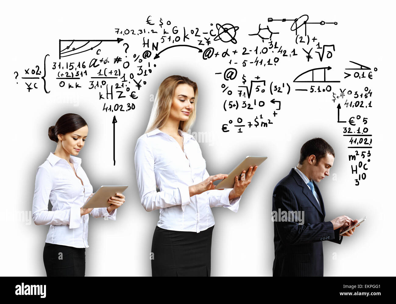 Three young people with tablet pc Stock Photo - Alamy