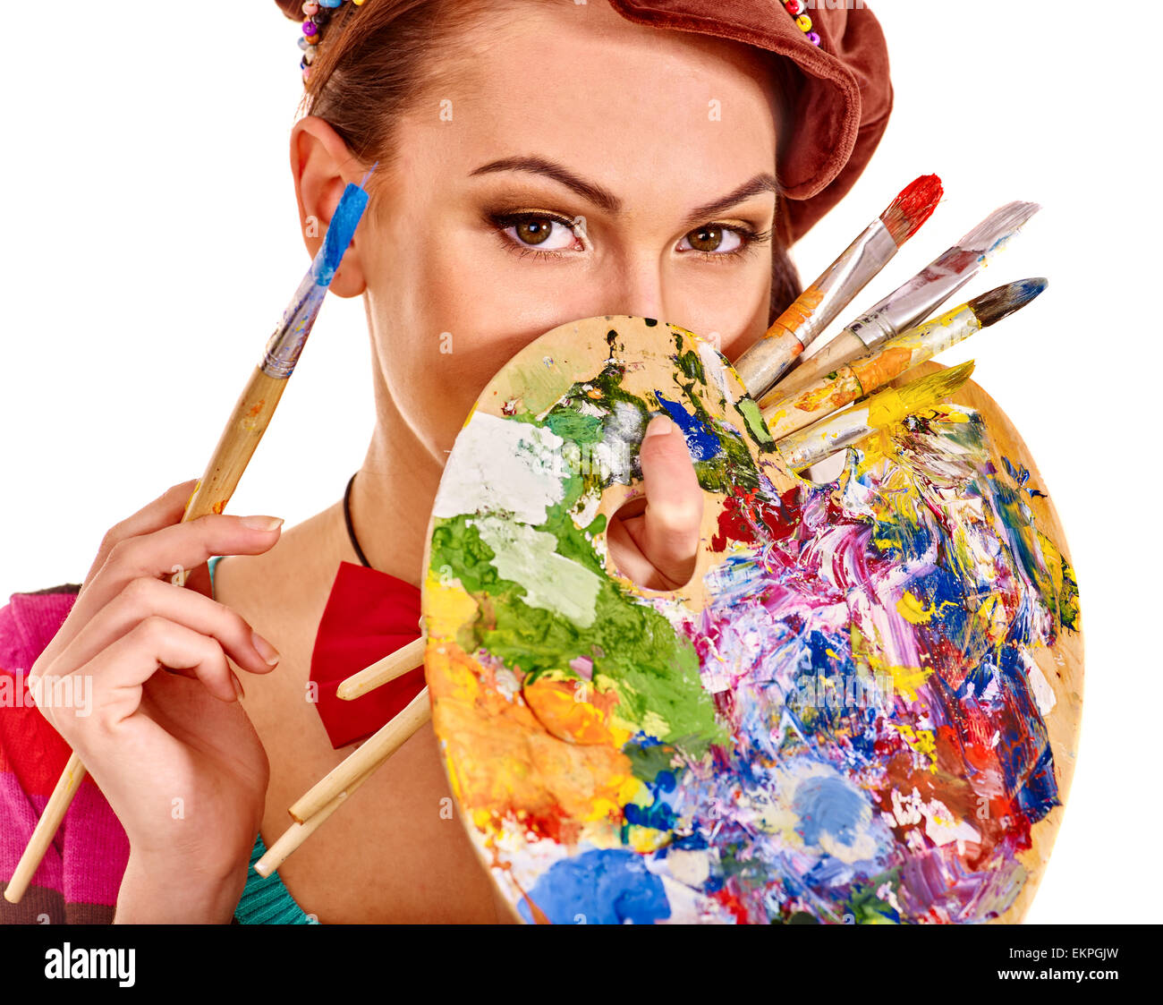 Artist woman with paint palette Stock Photo - Alamy
