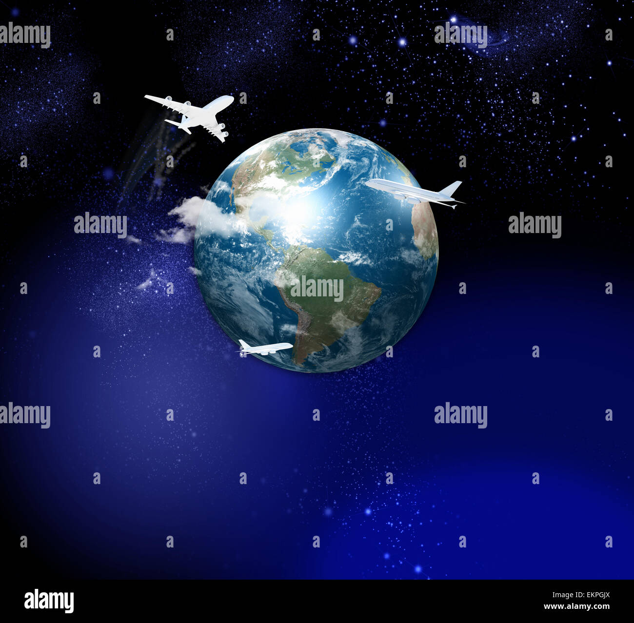 Airplane flying around globe hi-res stock photography and images - Alamy