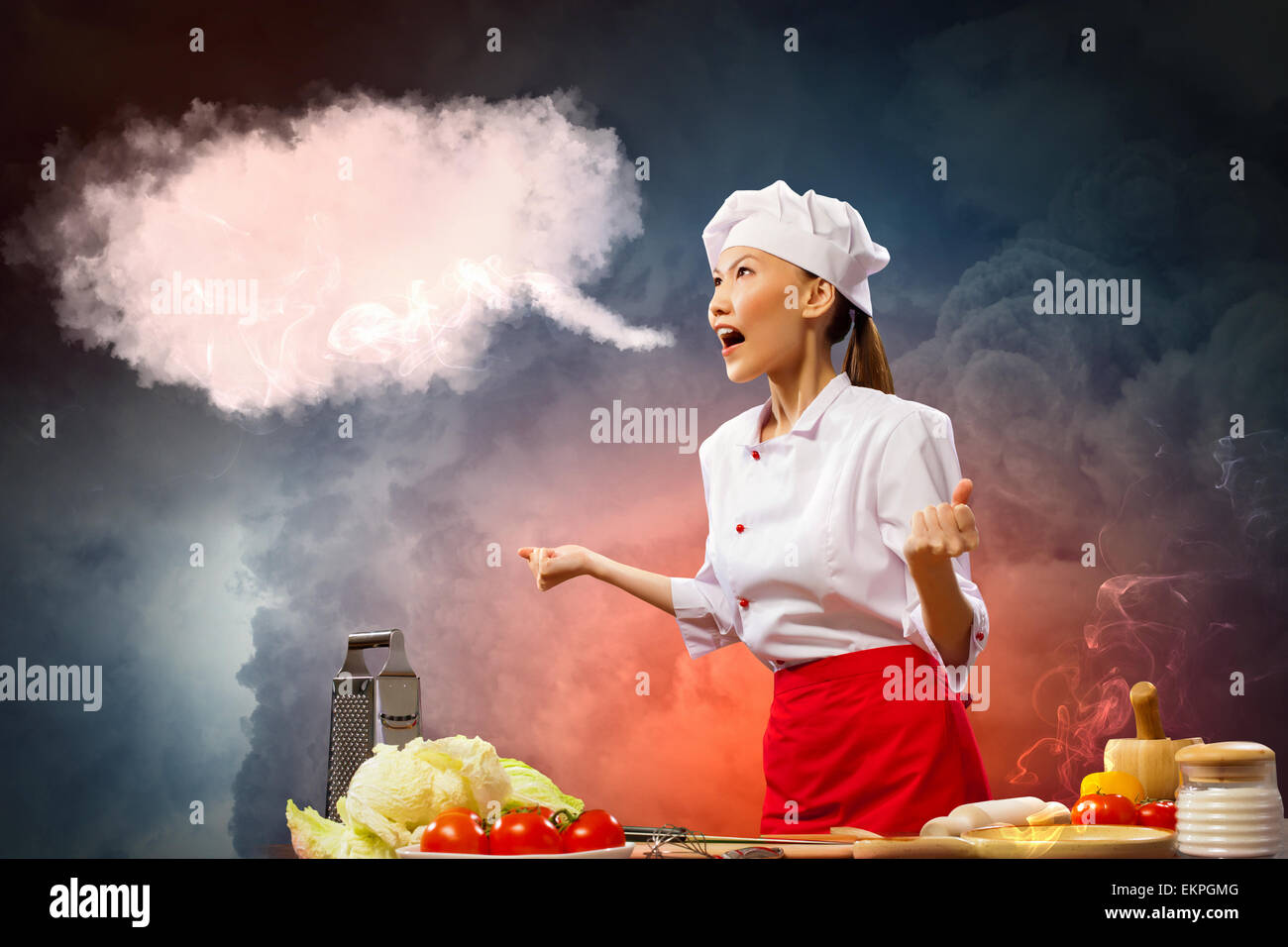 Asian female cook in anger Stock Photo - Alamy