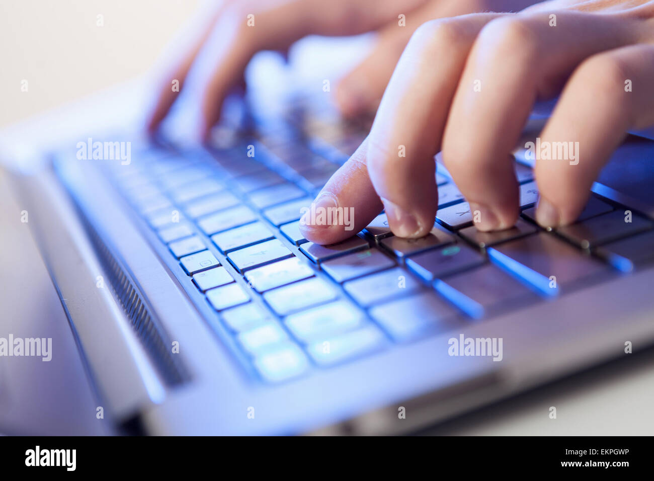Click! Hands of a man on keyboard Stock Photo - Alamy