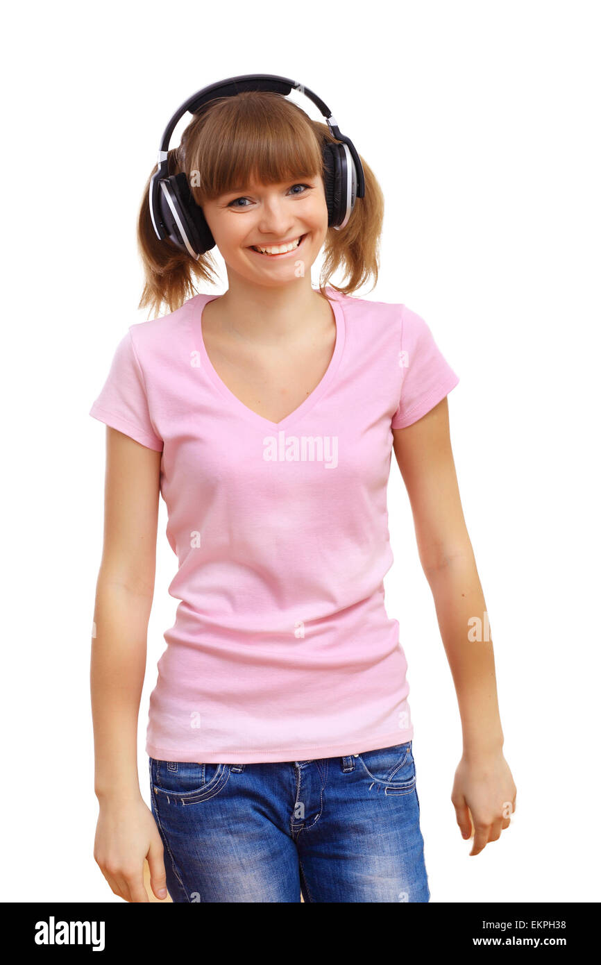 Happy smiling girl dancing Stock Photo - Alamy