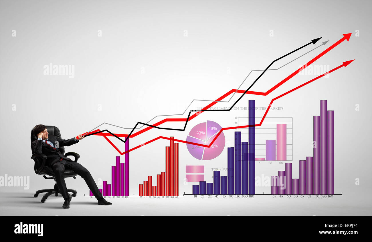 Businessman pulling graph Stock Photo - Alamy