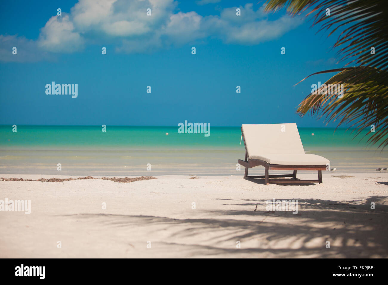 Beach lounger on the exotic resort on white sand beach Stock Photo - Alamy