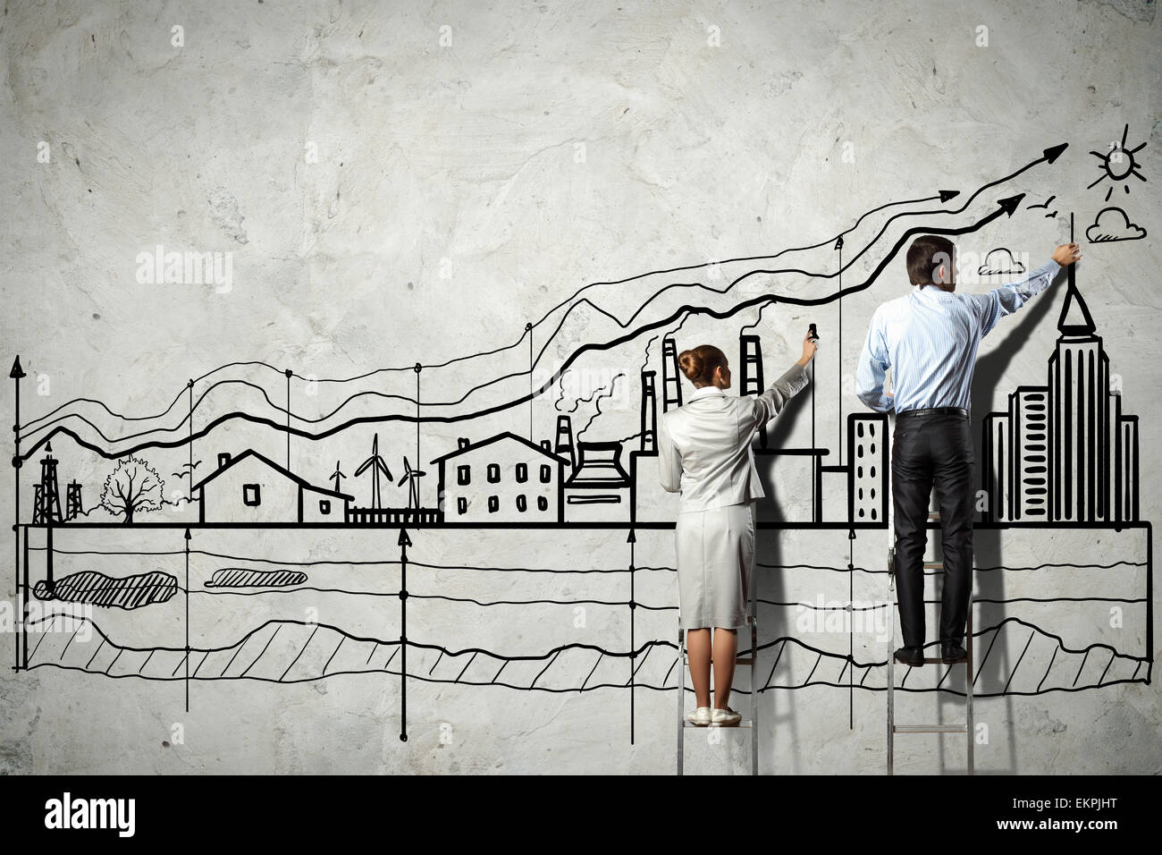 Businessmans drawing graphics Stock Photo - Alamy