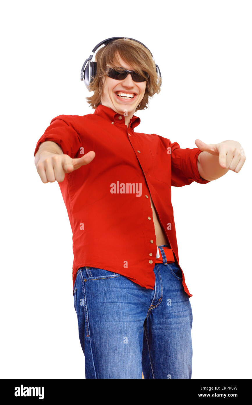 Happy smiling young man dancing Stock Photo - Alamy