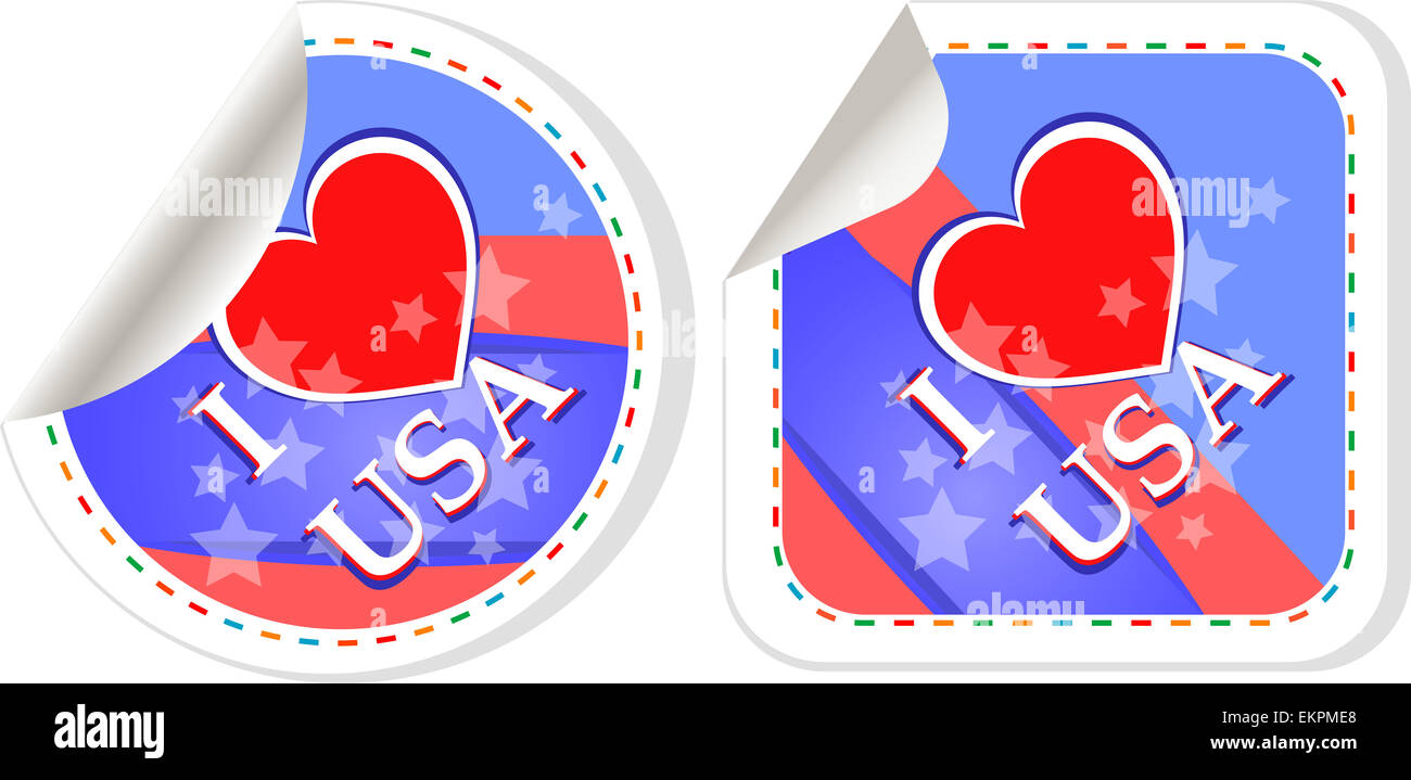 Heart logo I love USA stickers label set Stock Photo - Alamy