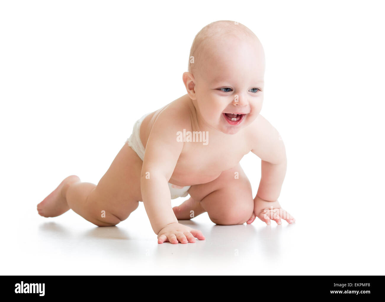 smiling crawling baby isolated on white background Stock Photo - Alamy